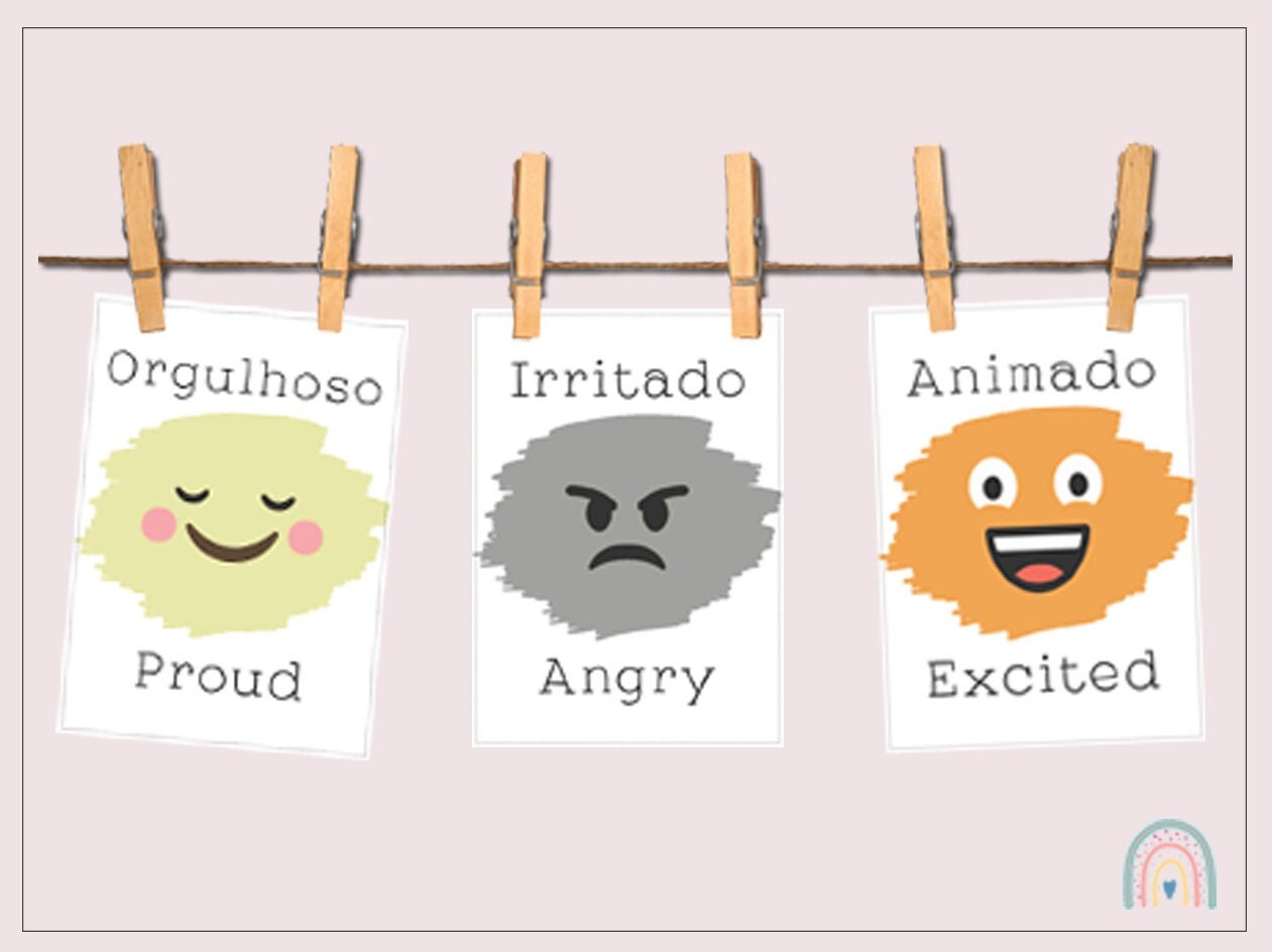 PRINTABLE PDF Bilingual Emotions Flashcards Portuguese and English ...