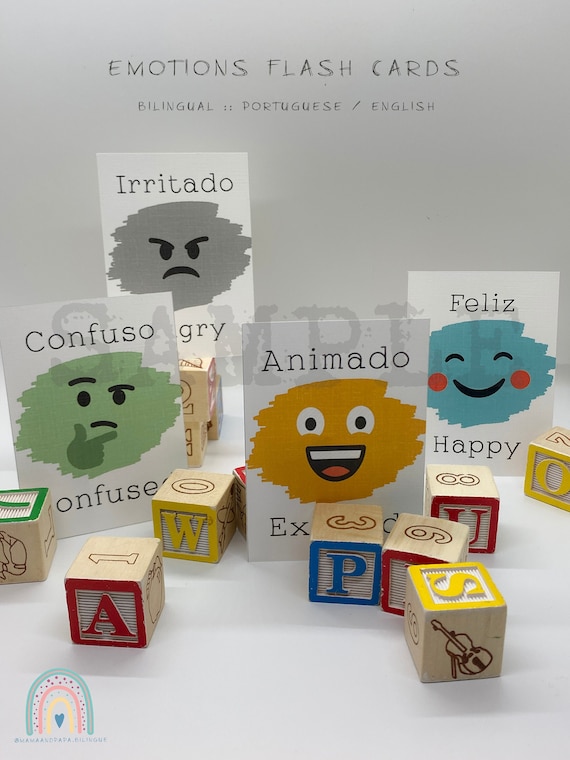 PRINTABLE PDF Bilingual Emotions Flashcards Portuguese and - Etsy