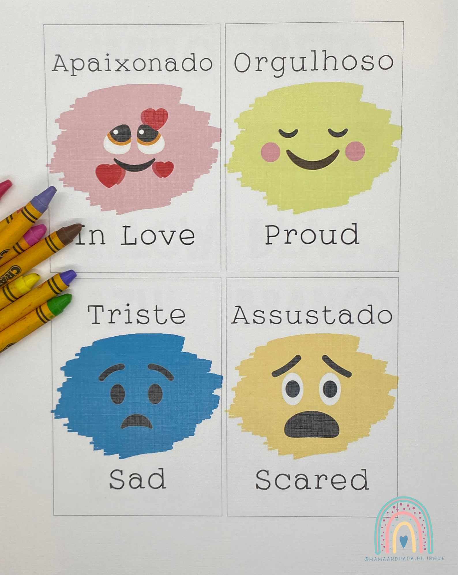 PRINTABLE PDF Bilingual Emotions Flashcards Portuguese and English ...