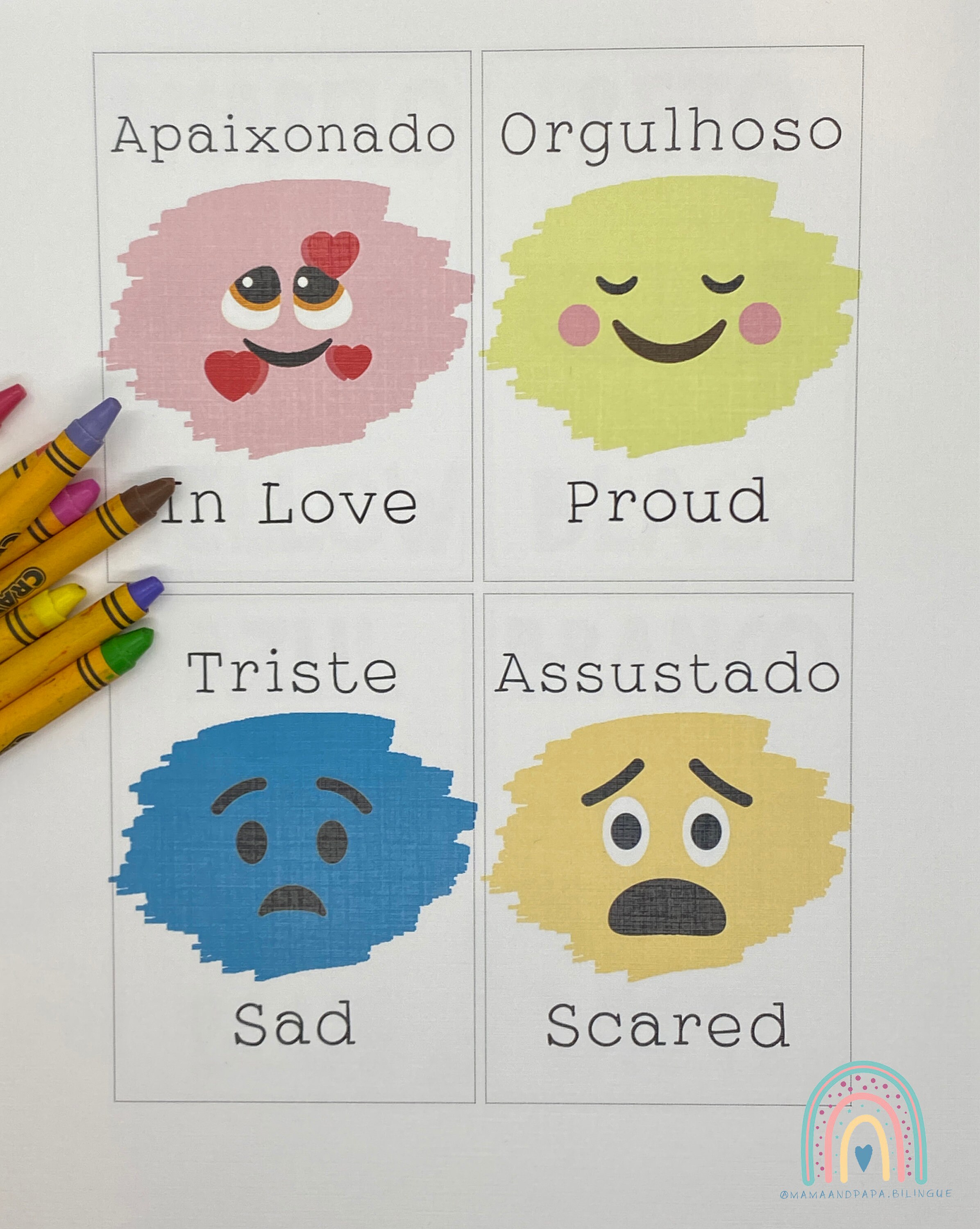 PRINTABLE PDF Bilingual Emotions Flashcards Portuguese and English ...