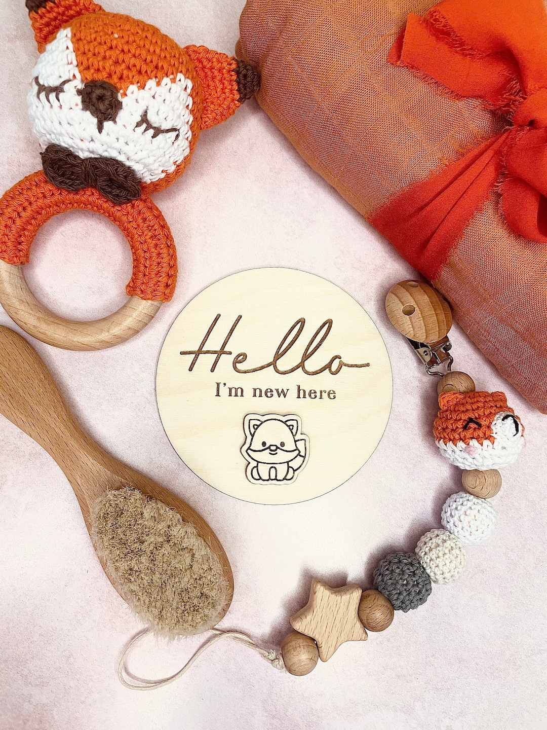 Fox Crochet Gift Set | Milestone Prop | Baby Rattle | Crochet | Muslin ...