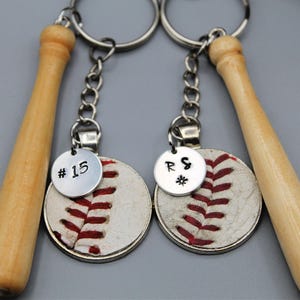 Leather Baseball Keychain With Mini Wooden Bat, Bag Charm, Personalized ...