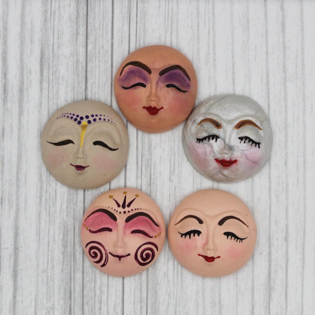 Polymer Clay Art Doll Face – 1.25 Inch Round Cabochon With Hand Painted ...