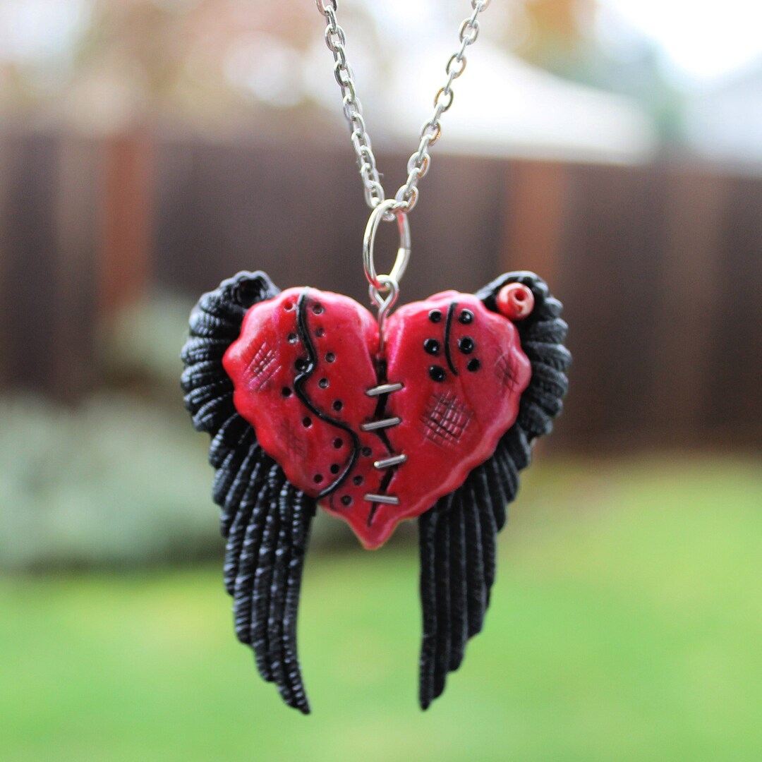 Broken Heart Angel Wing Polymer Clay Pendant - Etsy