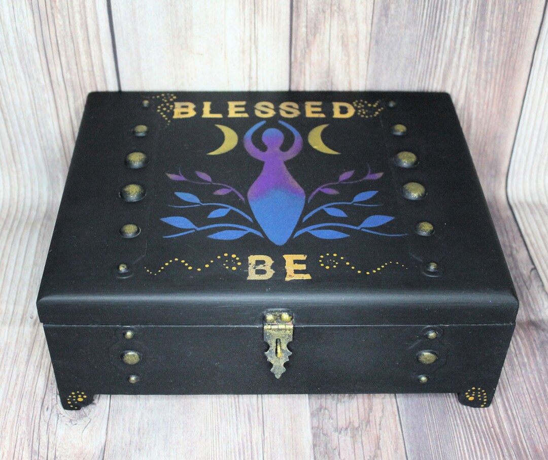 Blessed Be Moon Goddess Painted Essential Oil Crystals Storage Box ...