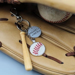 Leather Baseball Keychain With Mini Wooden Bat, Bag Charm, Personalized ...