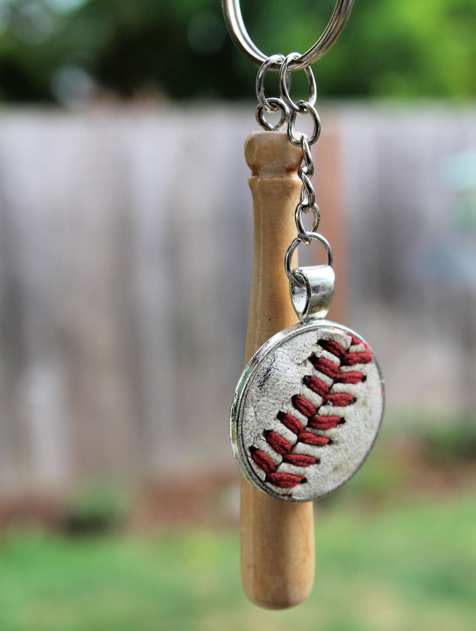 Leather Baseball Keychain With Mini Wooden Bat, Bag Charm, Personalized ...