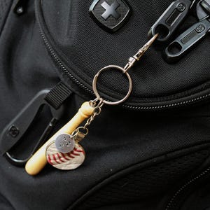 Leather Baseball Keychain With Mini Wooden Bat, Bag Charm, Personalized ...