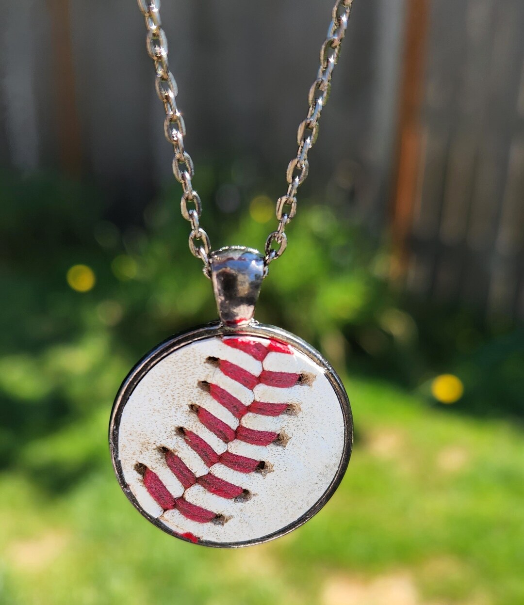 Leather Baseball Necklace With Gunmetal Chain Unique Sports Jewelry ...