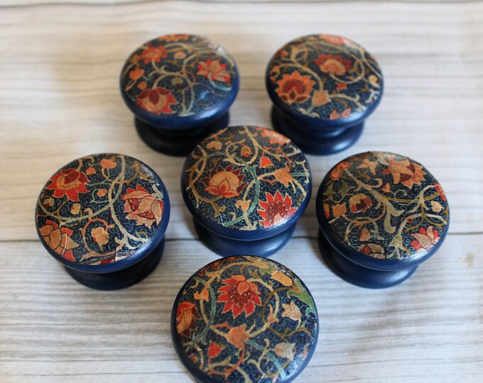 William Morris Holland Park Carpet Design Cabinet Door Knobs, Hand Painted Dresser Knob Pulls ...