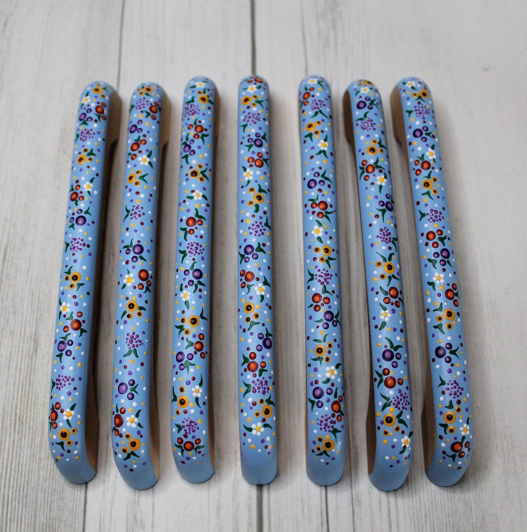 Wildflower Dot Painted Wood Cabinet Drawer Pulls, Hand Painted Handles ...