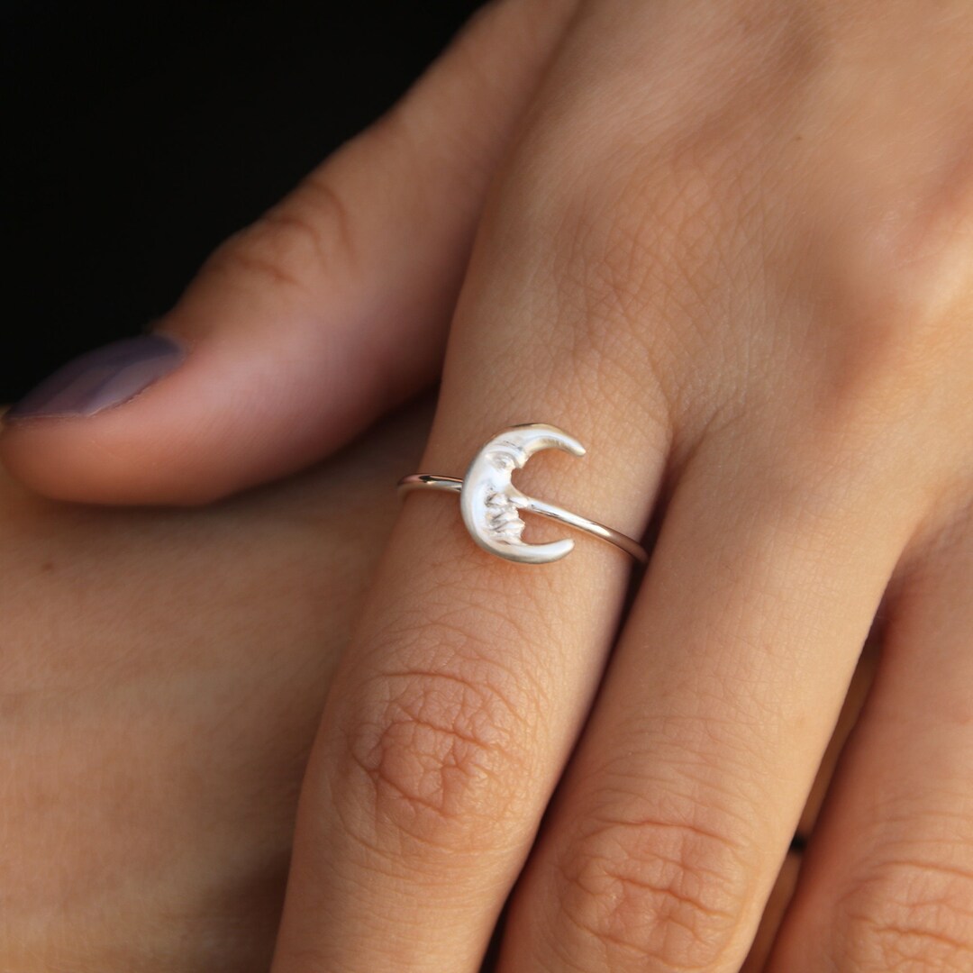 Dainty Moon Ring, Delicate Moon Ring, Crescent Moon Ring, Celestial ...