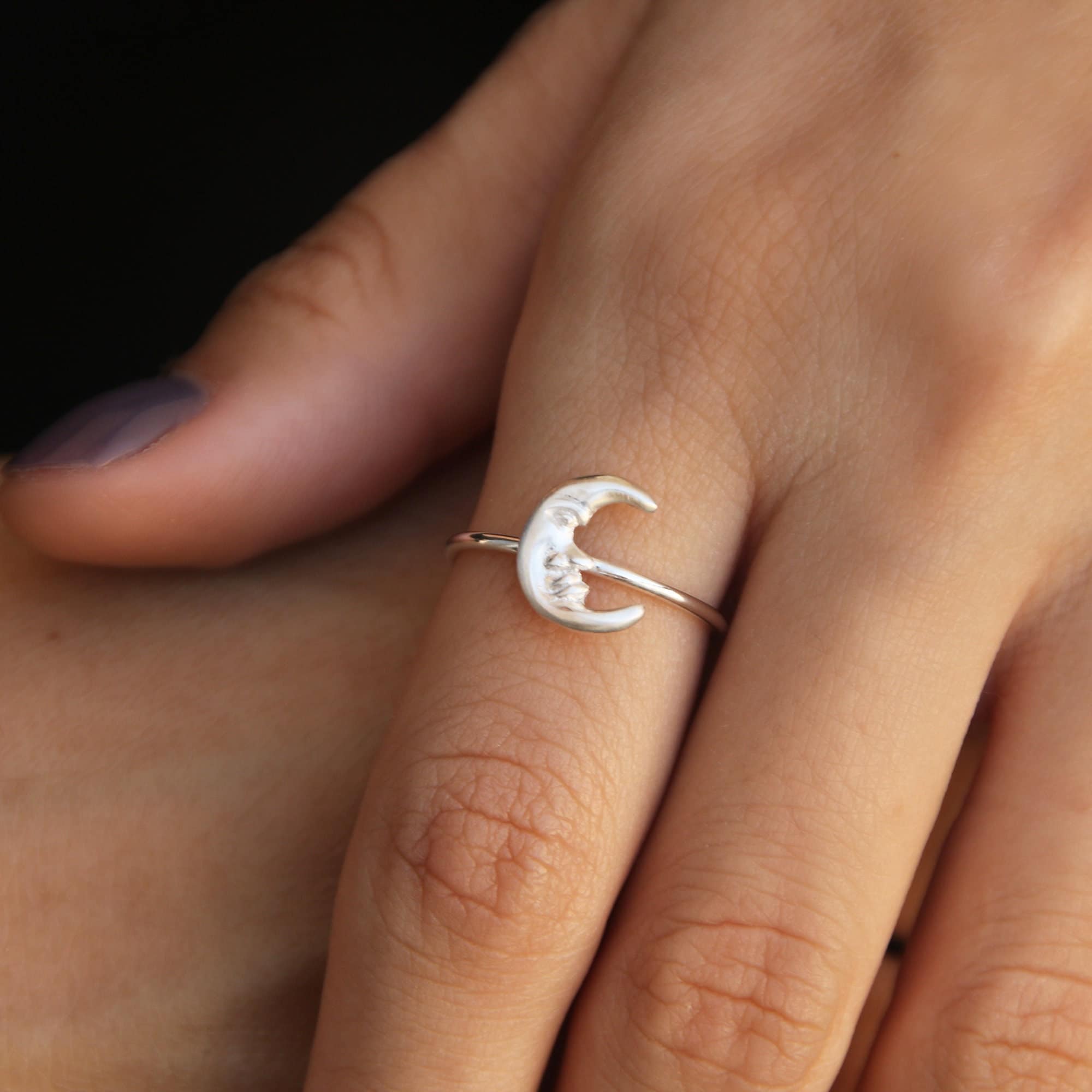 Dainty Moon Ring, Delicate Moon Ring, Crescent Moon Ring, Celestial ...