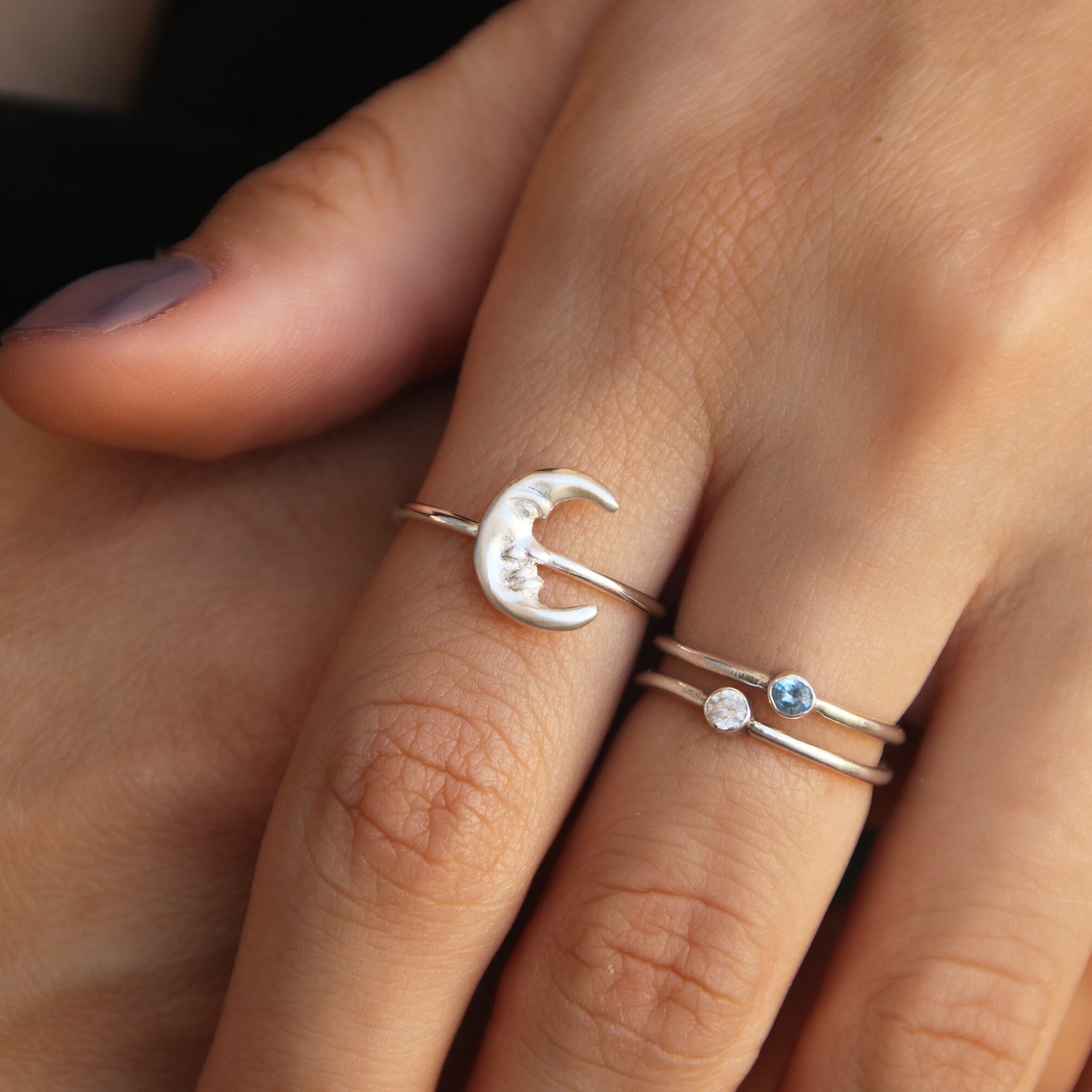 Dainty Moon Ring, Delicate Moon Ring, Crescent Moon Ring, Celestial ...