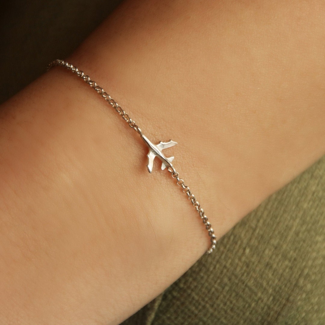Airplane Charm Bracelet Minimalist Sterling Silver Airplane - Etsy