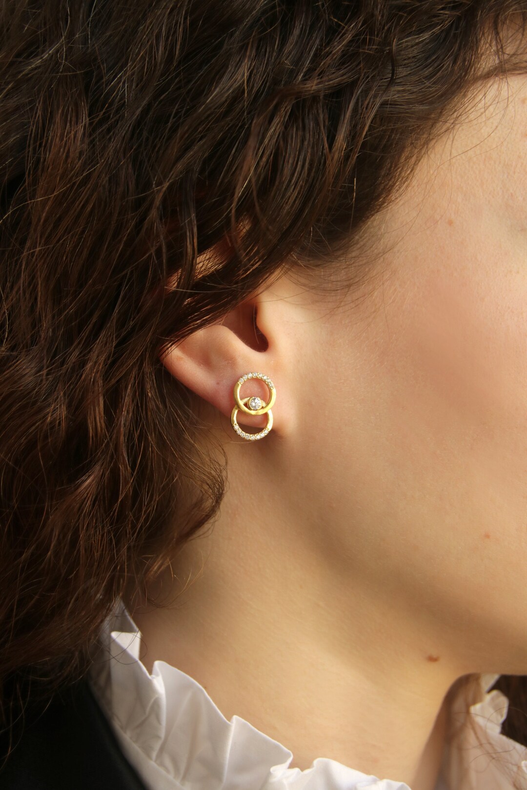 Pavé Round Full Moon Stud Earrings - Etsy