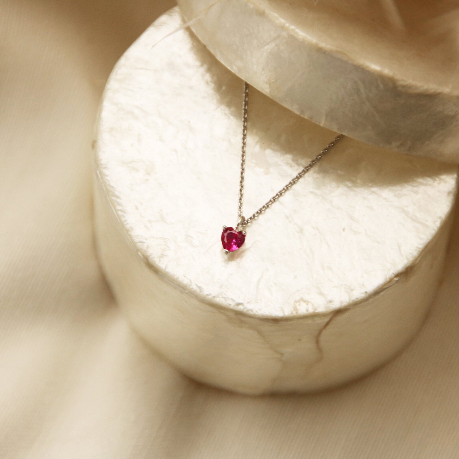 Ruby Heart Necklace – Dainty Red Gemstone Pendant – Romantic Minimalist ...