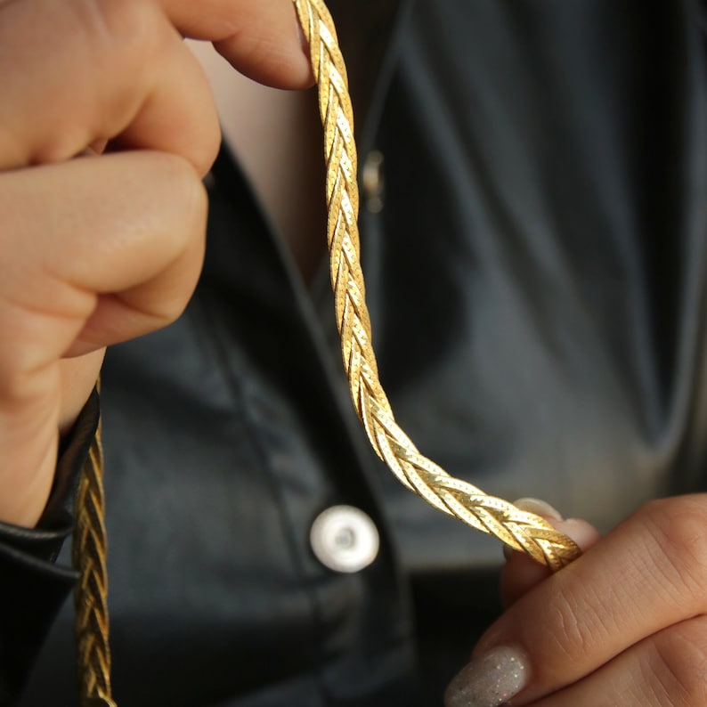Braided Chain Necklace – Slim Herringbone Layering Necklace Handmade ...