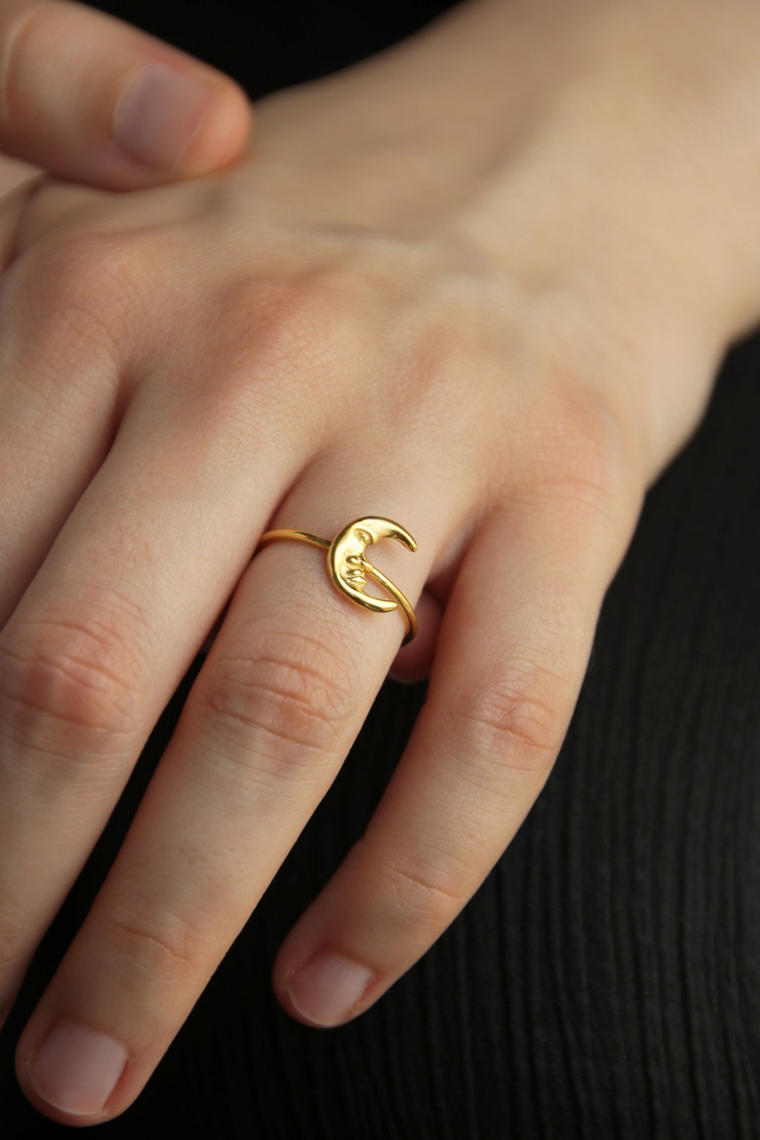 Dainty Moon Ring, Delicate Moon Ring, Crescent Moon Ring, Celestial ...