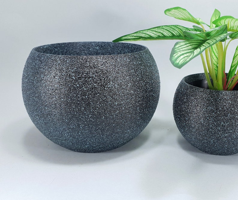 Sphere Planter Rock Black Granite Stone Look Planter Live - Etsy