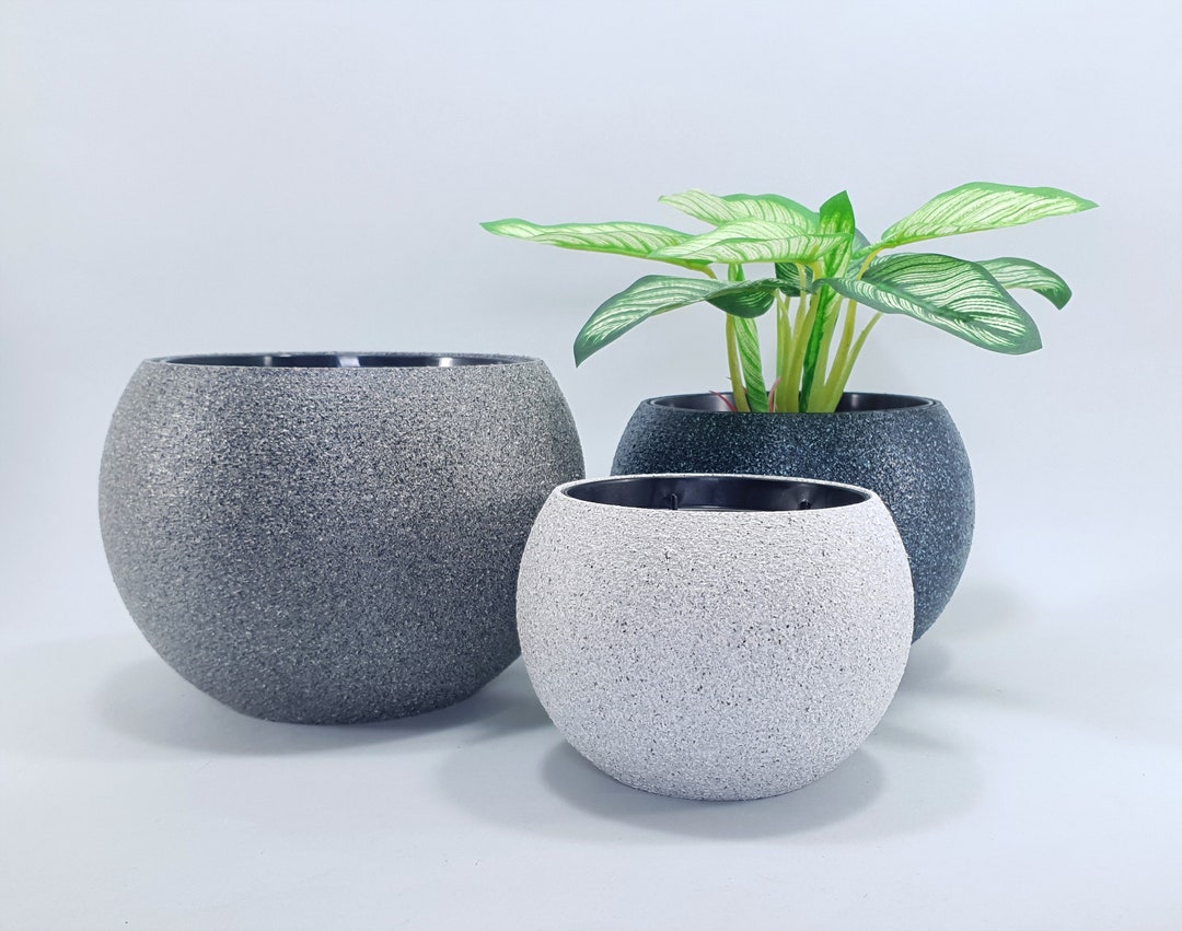 Sphere Planter Rock Granite Stone Look Planter Live Flowers Unique ...
