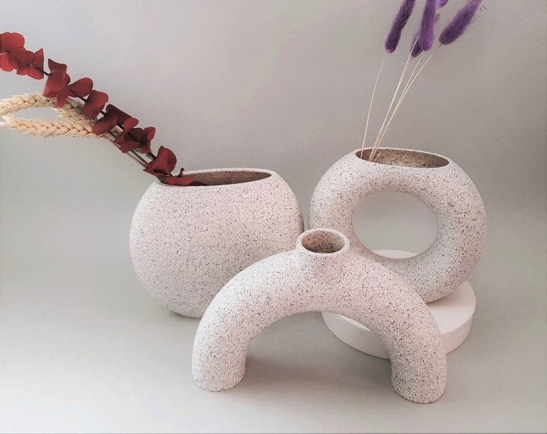 Minimalist White Vase Black Vase Granite Stone Look Flower | Etsy