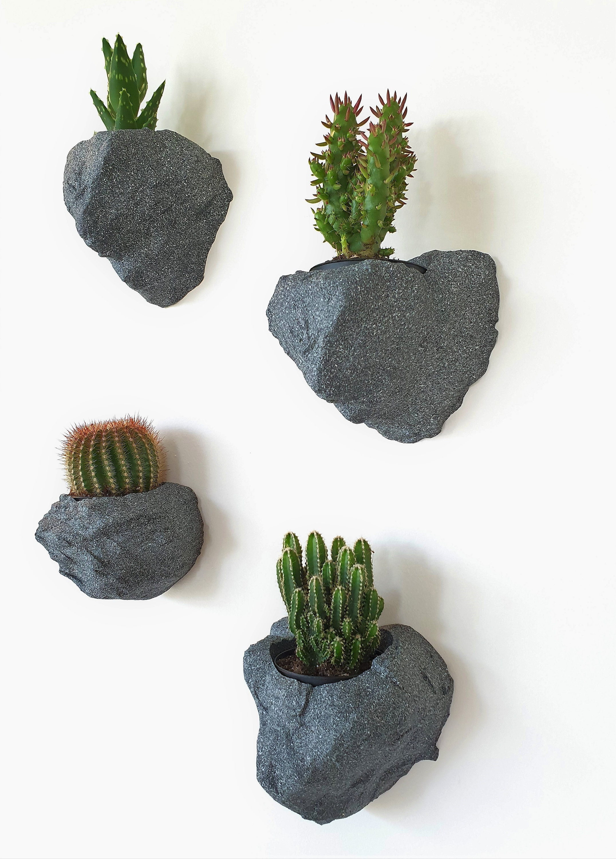 Set of 4 wall planter Grey granite stone rock look planter | Etsy