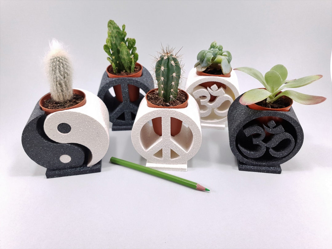 3D Printed Yin Yang Peace Ohm Sign Succulent Pot: Granite Look Table ...