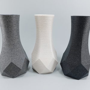 Large 10in 25cm Granite Stone Look Vase Black Grey White Vase Geometric ...