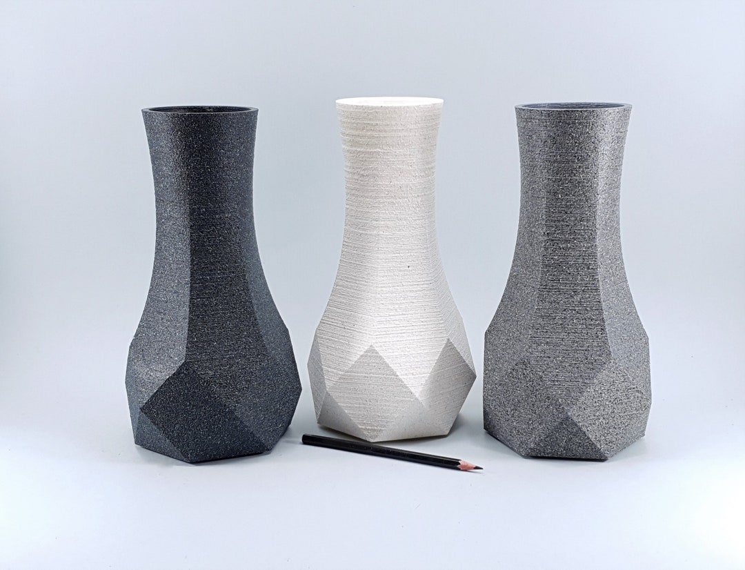 Large 10in 25cm Granite Stone Look Vase Black Grey White Vase Geometric ...