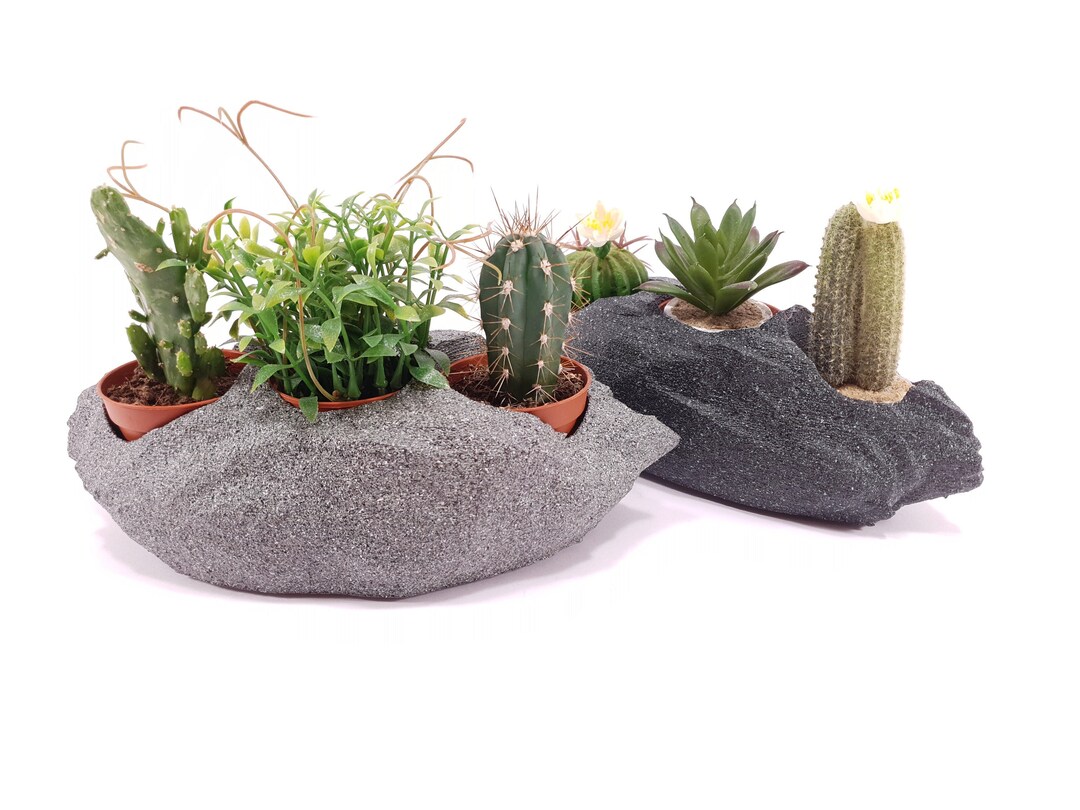 Succulent Planter Granite Stone Look 3 Succulent Pot Rock Shape Planter ...