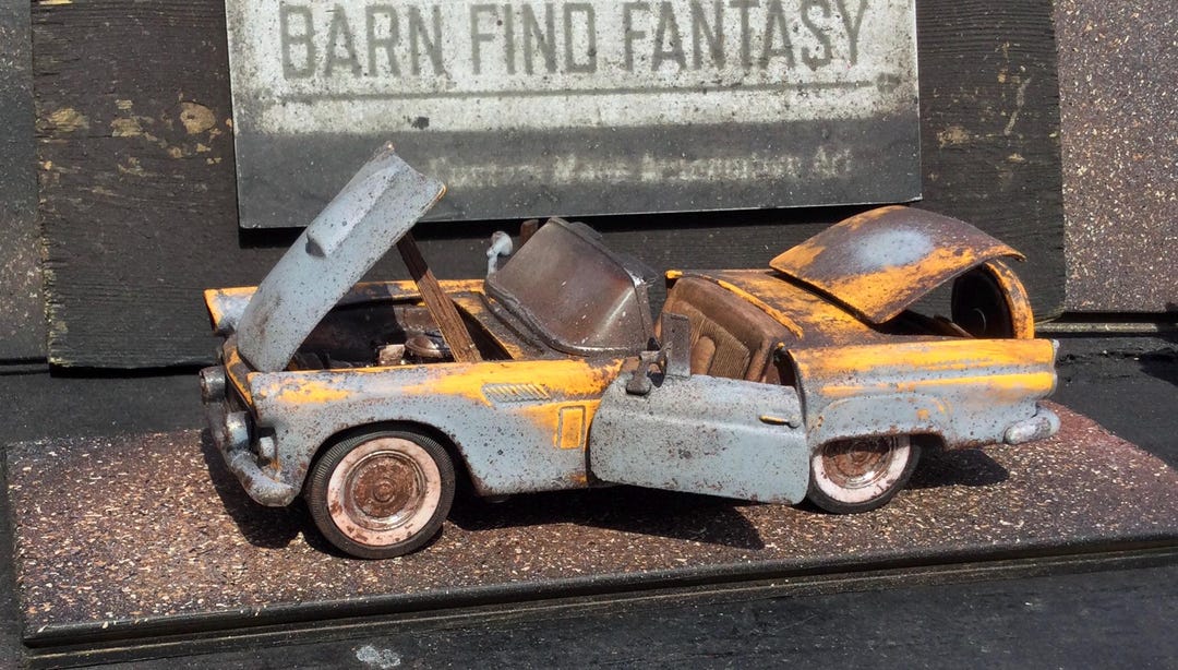 Barn Find Vintage Ford Thunderbird Model Car, 1:24, Custom Made, Rusty ...