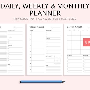 Printable Planner Bundle, Daily Planner, Weekly Planner, Monthly ...