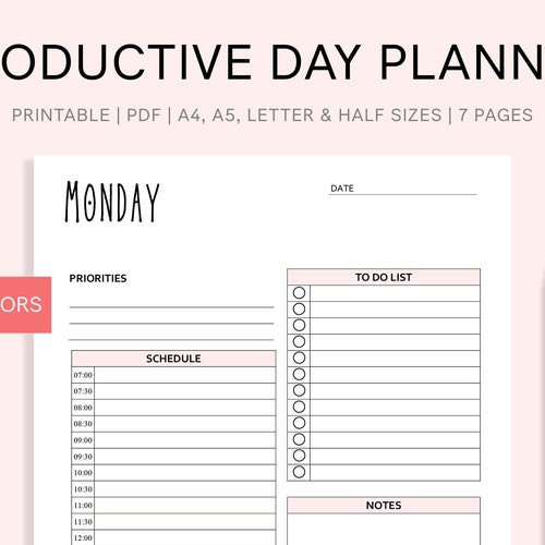 7 Day Planner Printable Weekly Planner Daily to Do List for - Etsy