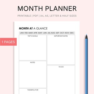 Simple Month Planner Printable Month Overview Monthly Goals - Etsy