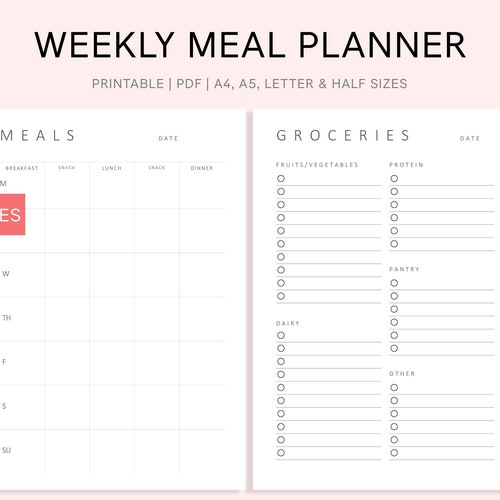 Printable Weekly Meal Plan - Etsy