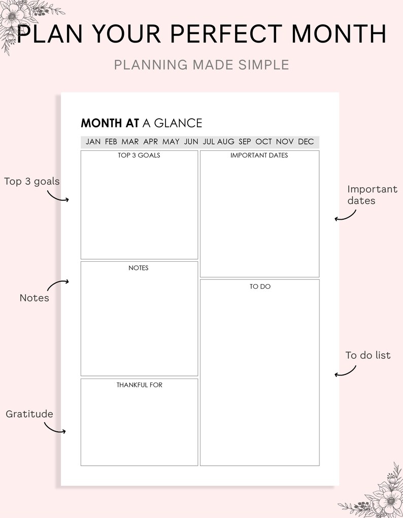 Simple Month Planner Printable Month Overview Monthly Goals - Etsy