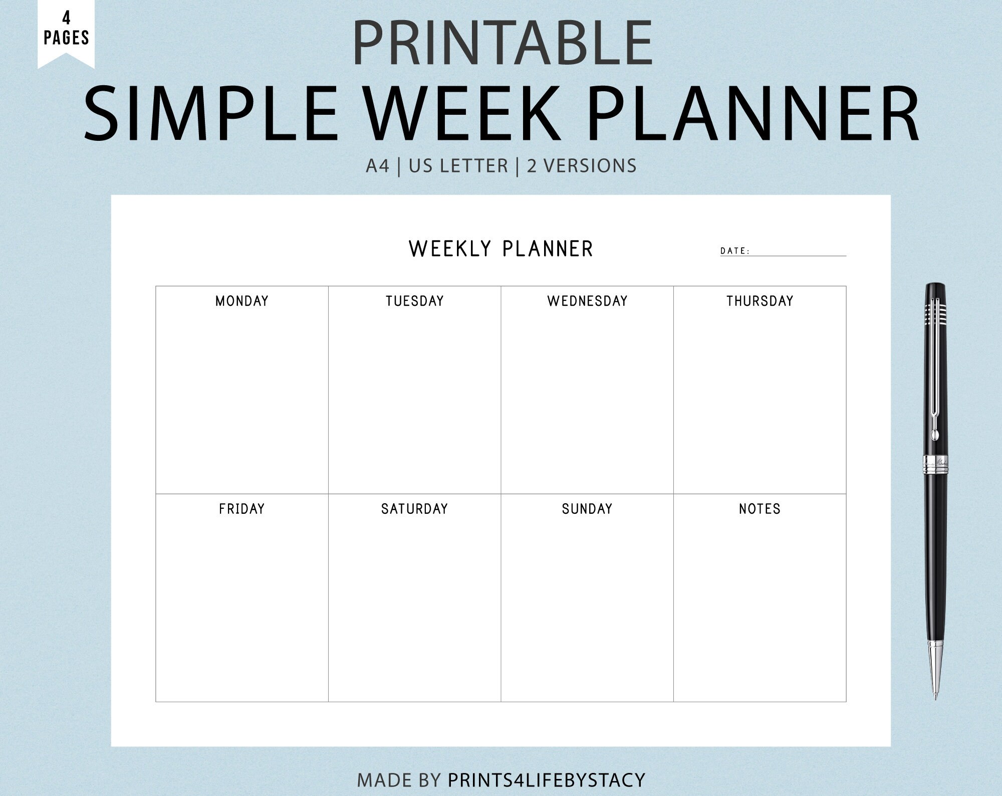 Week Planner Printable Weekly Schedule Week Organizer | Etsy