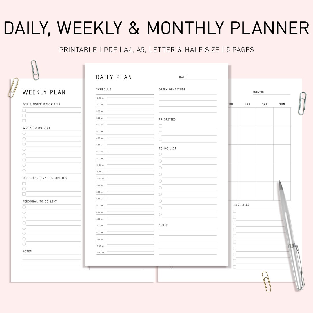 Printable Planner Bundle, Daily Planner, Weekly Planner, Monthly ...
