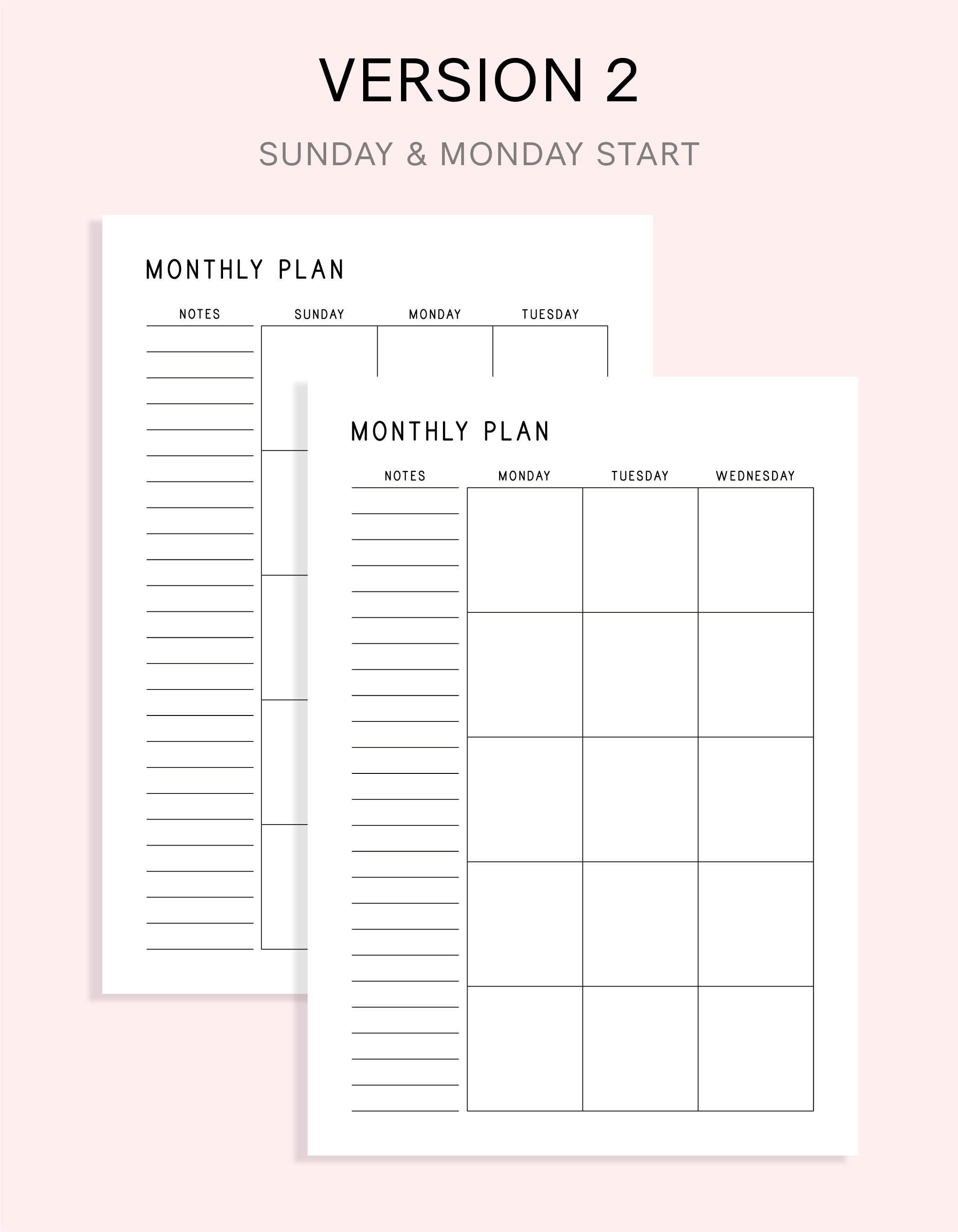 Undated Monthly Planner Printable, Month Planner 2024, Month on 2 Pages ...