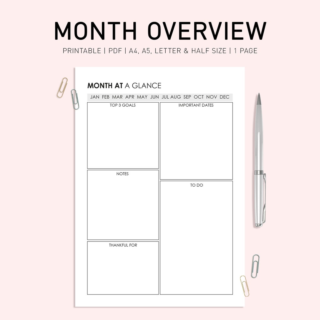 Simple Month Planner Printable Month Overview Monthly Goals - Etsy