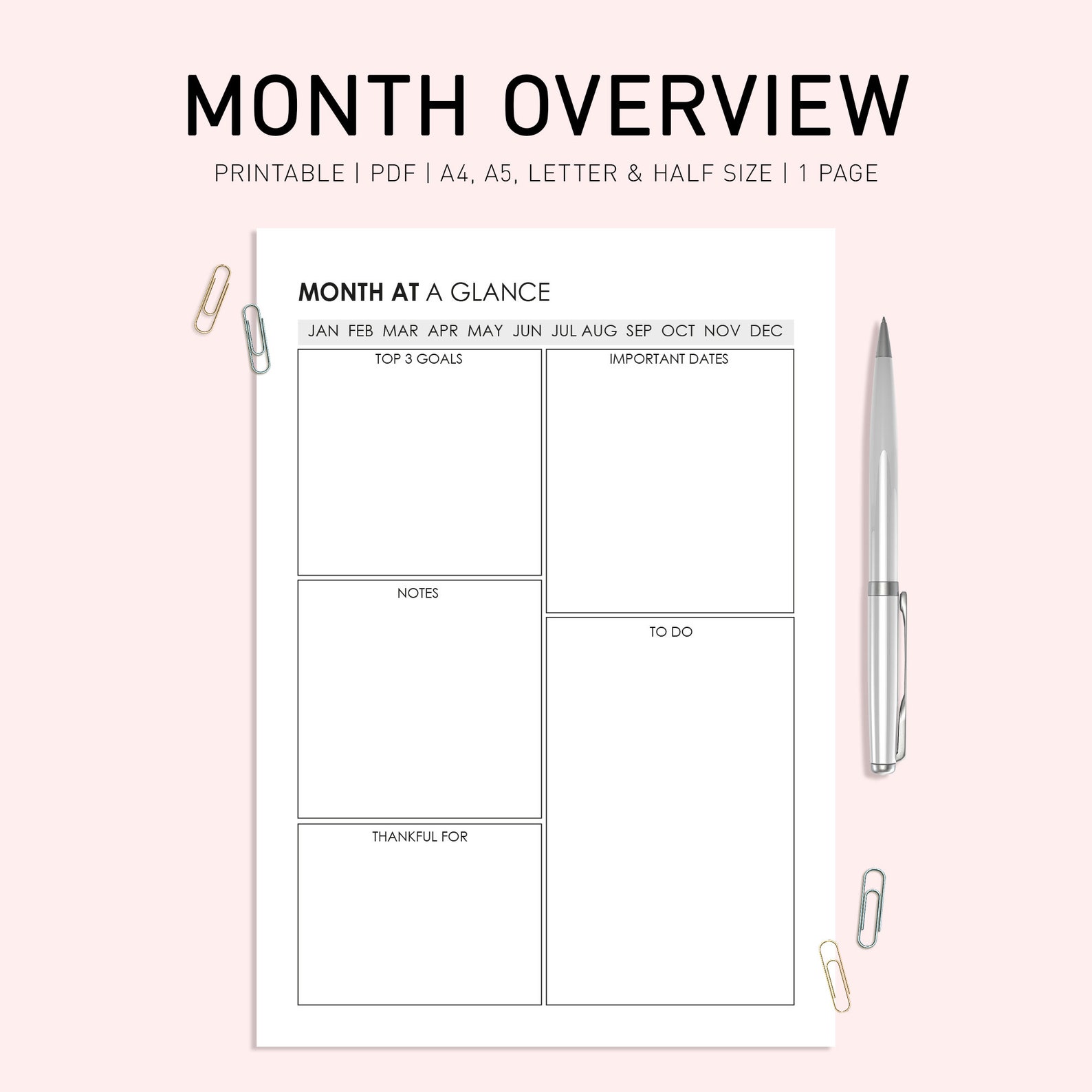 Simple Month Planner Printable Month Overview Monthly Goals - Etsy