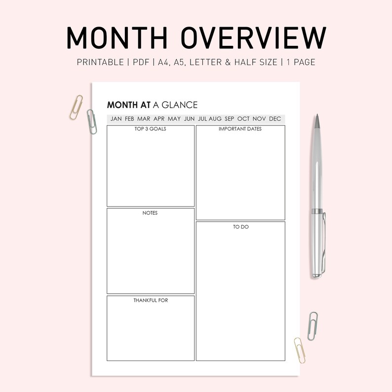 Simple Month Planner Printable Month Overview Monthly Goals - Etsy