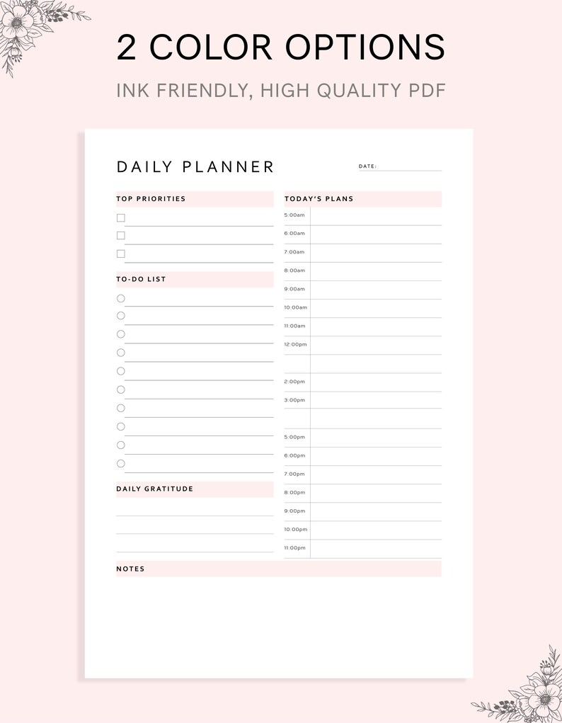 Daily Hourly Planner Printable, Work Day Schedule, Printable Day Planner Template, Personal ...