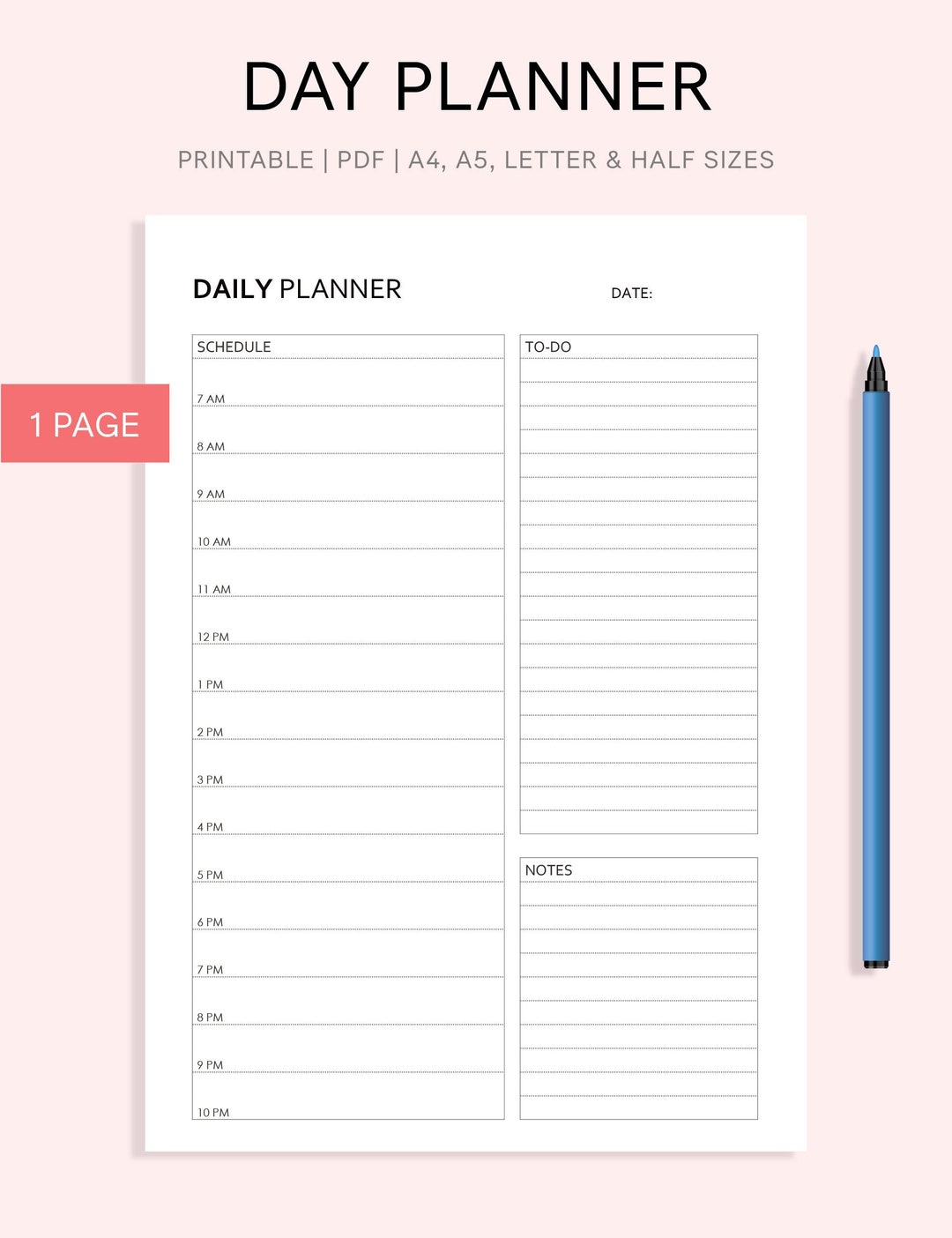 Minimalist Daily Planner Printable Printable Day Schedule - Etsy