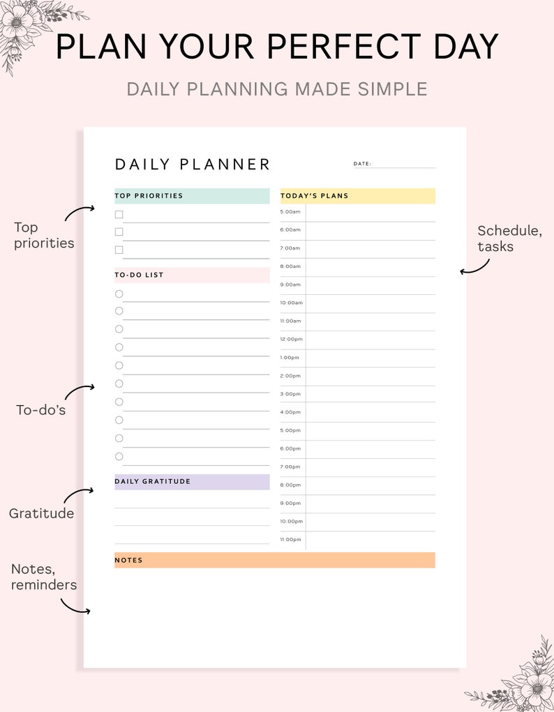 Daily Hourly Planner Printable, Work Day Schedule, Printable Day ...