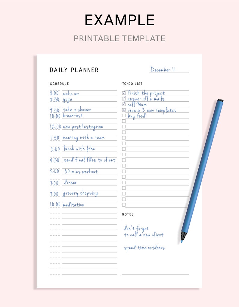 Simple Day Planner Printable Minimalist Daily Planner Daily - Etsy
