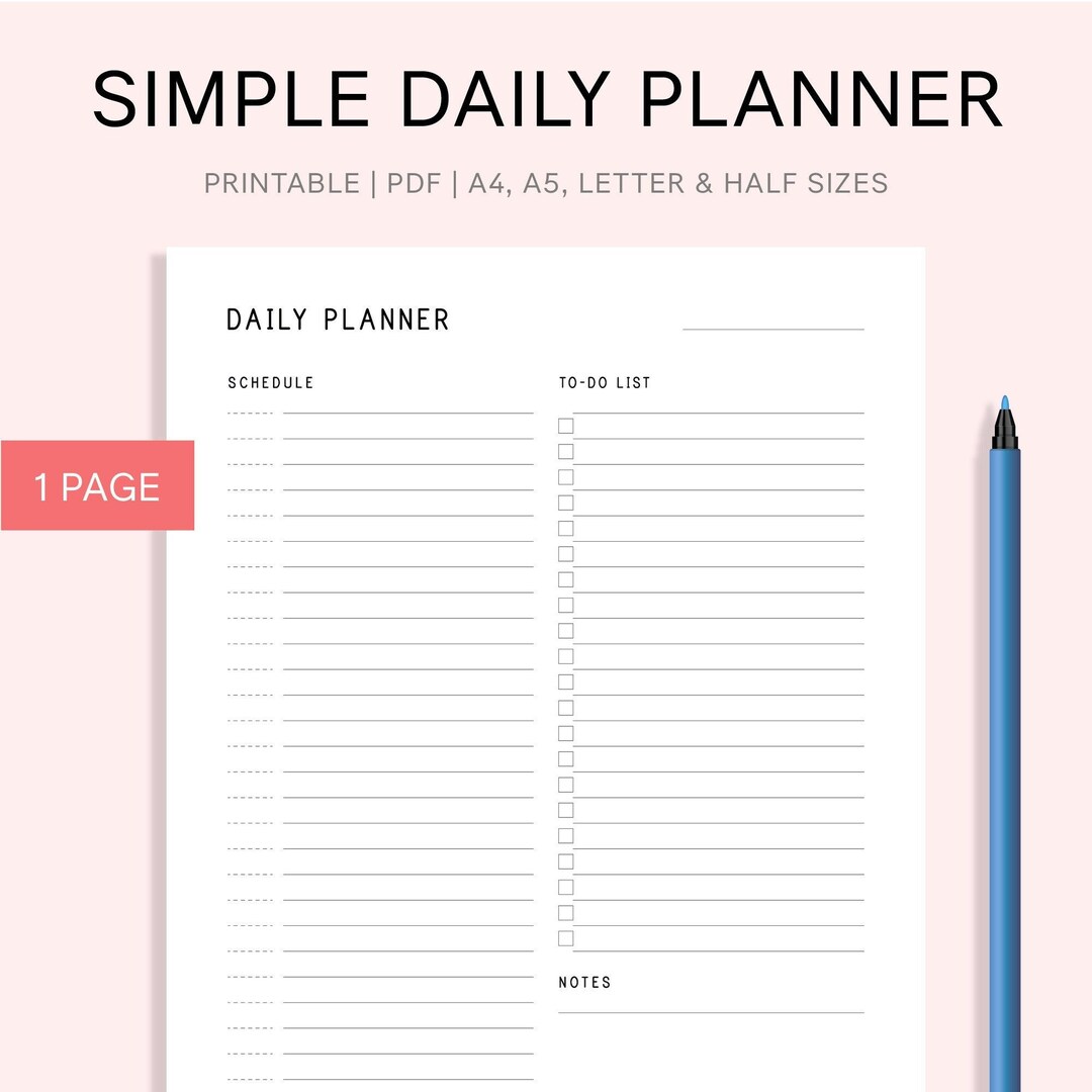 Simple Day Planner Printable Minimalist Daily Planner Daily - Etsy