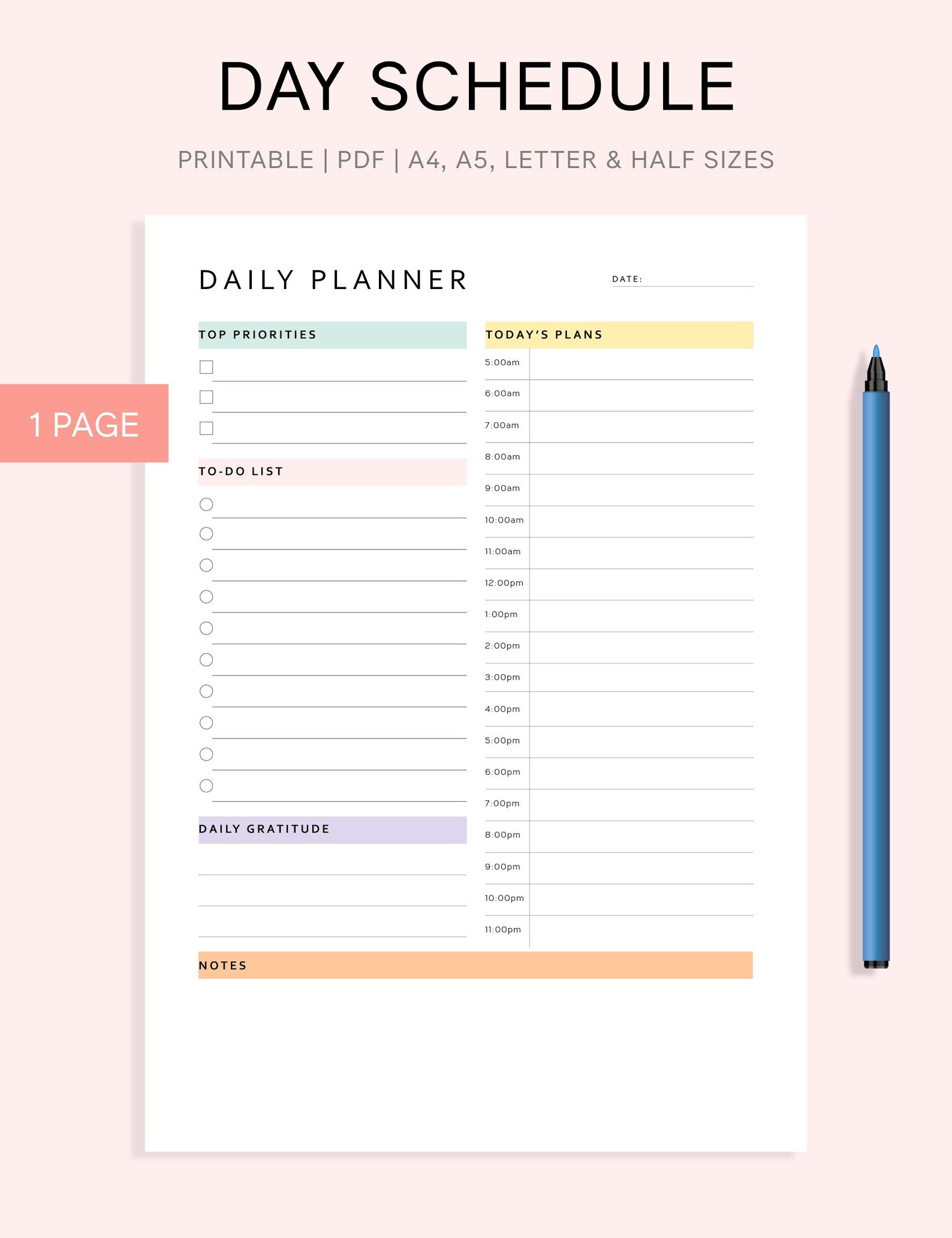 Daily Hourly Planner Printable Work Day Schedule Printable - Etsy