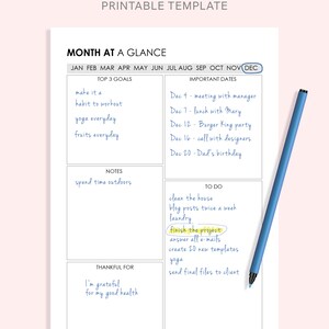 Simple Month Planner Printable Month Overview Monthly Goals - Etsy